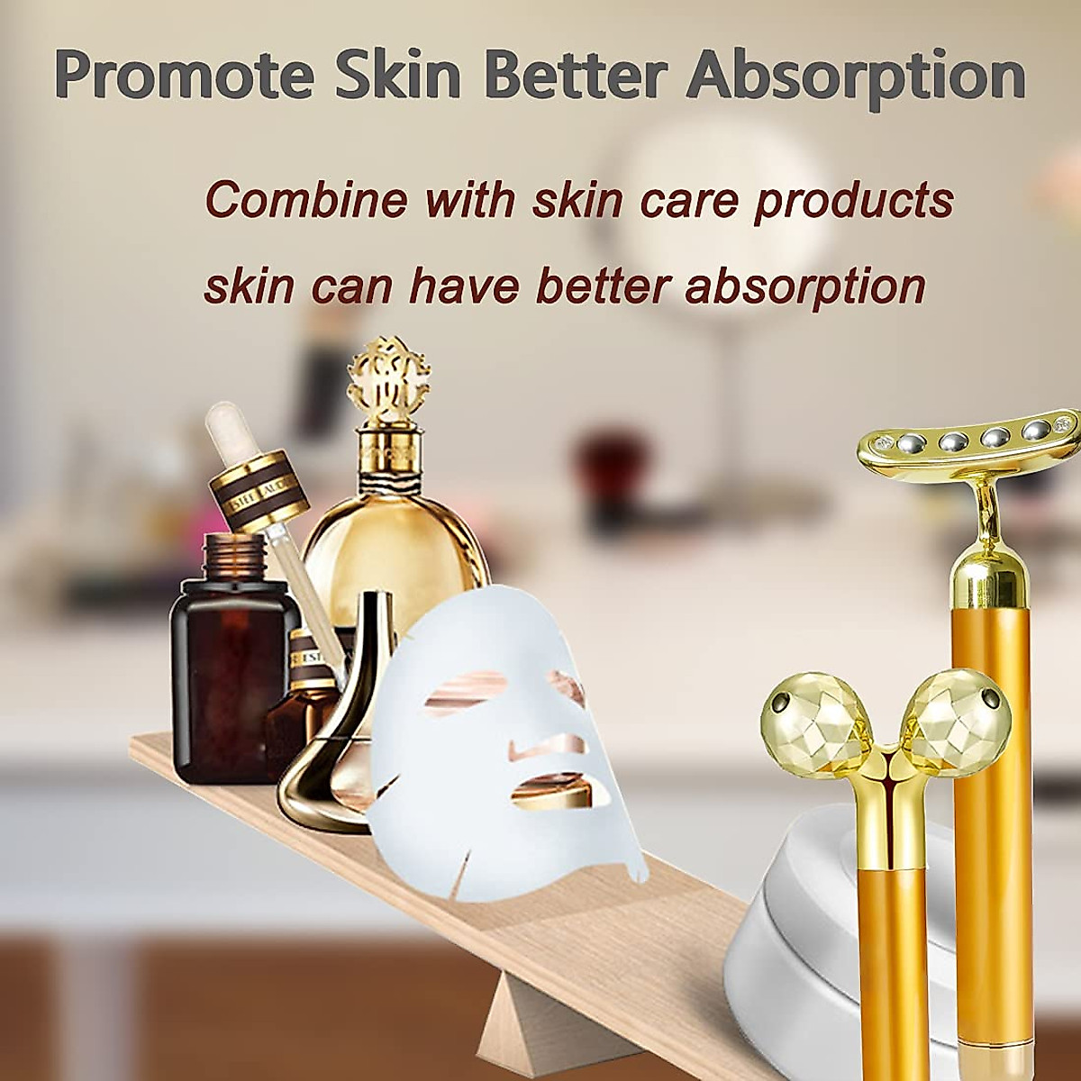 Electric Face Massage Roller, Golden 3D Roller Electric Facial Roller and T Shape Facial Roller Massager Kit, Electric Massage Roller for Puffiness Relief (Gold)