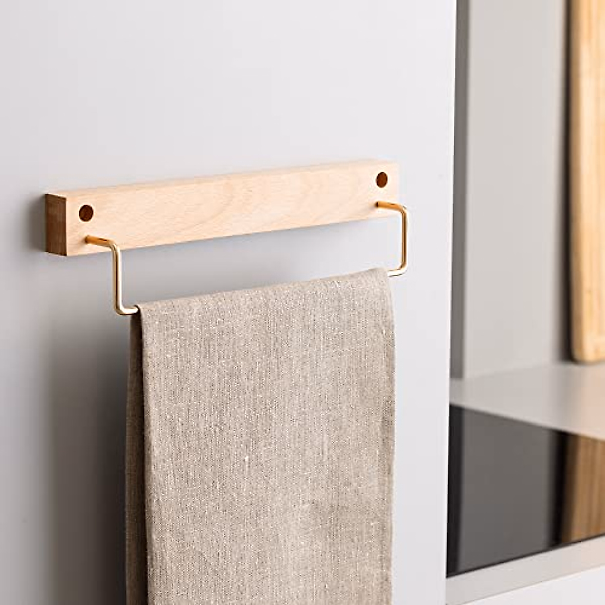 Navaris Hand Towel Holder - Wall Mounted Wood and Copper Rail for Holding Hand Towels - 11-3/4" Wooden Rack Small Metal Hang Bar for Bathroom Kitchen