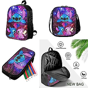 DESHOES 3PCS Anime Backpack 17 Inch School Backpacks With Lunch Box Pencil Case Set Casual Daypack Travel Stuff Insulated Tote Bag Bookbag For Kids Girls Boys Adults Women Men Gifts