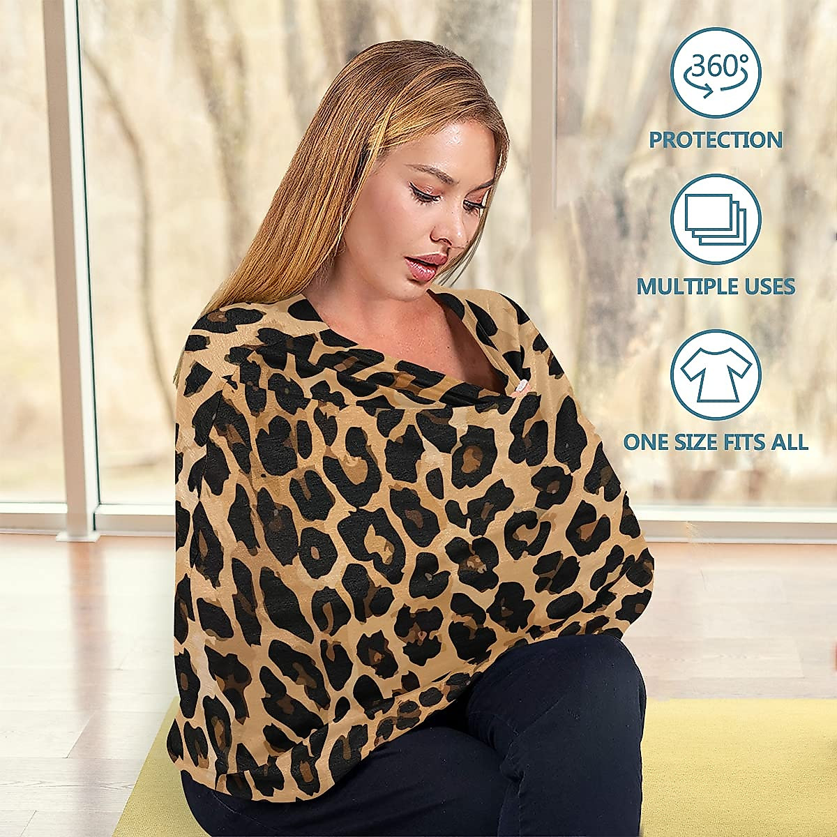 Leopard Skin Baby Car Seat Covers Canopy Nursing Cover Breastfeeding Scarf Soft Breathable Stretchy Coverage Infant Stroller Cover Multi Use for Boys Girls Babies