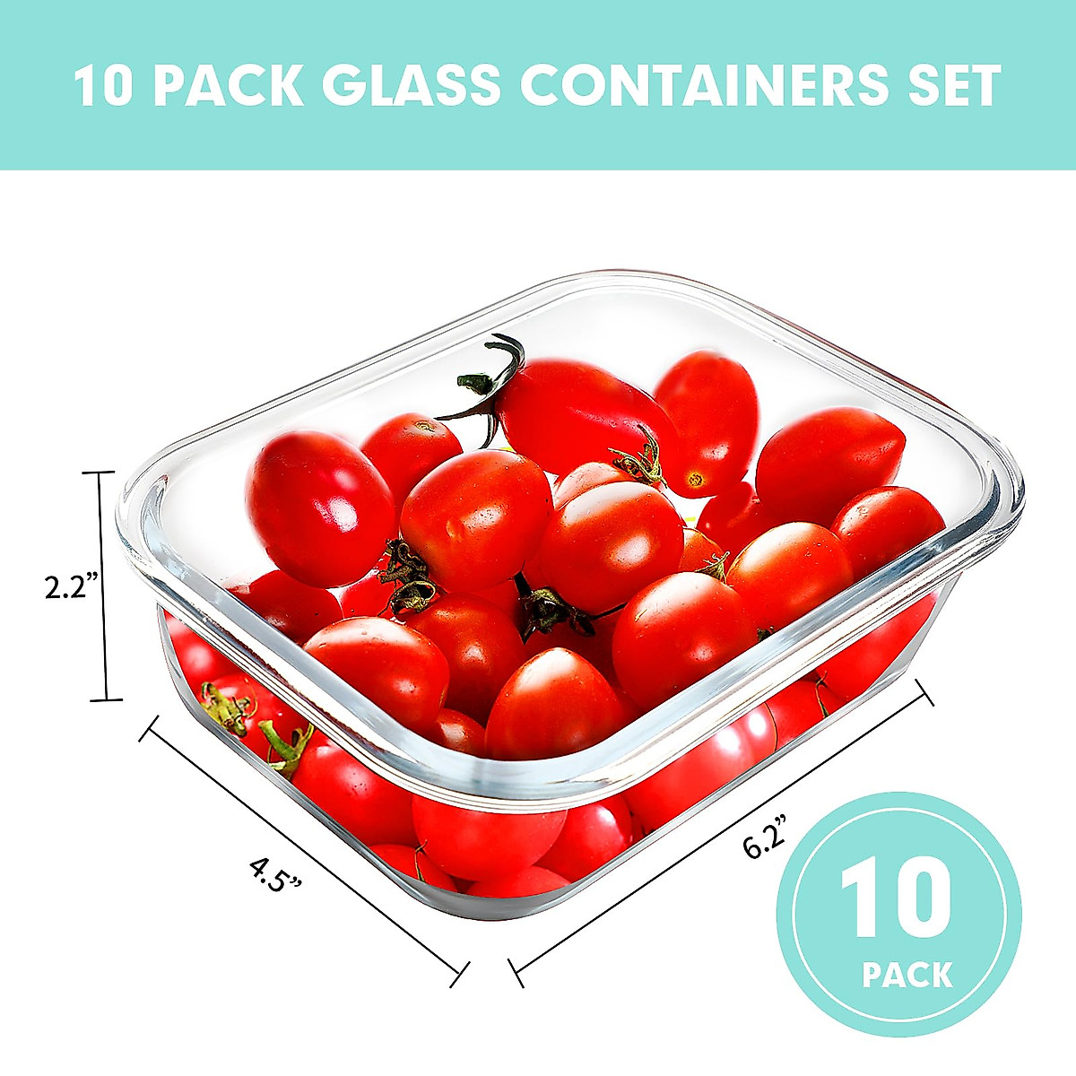 VERONES 10Pack 22OZ Glass Meal Prep Containers, Airtight Glass Lunch Containers Set, Glass Food Storage Containers with Lids,Exclusive of BPA, for Microwave, Oven, Freezer&Dishwasher Friendly,Green