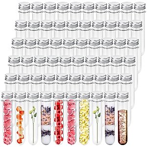 ACXFOND 60Pcs Clear Plastic Test Tubes with Caps 45ml Clear Candy Tubes Plastic Tubes for Bath Salts, Candy, Beads Storage, Science Lab, Party