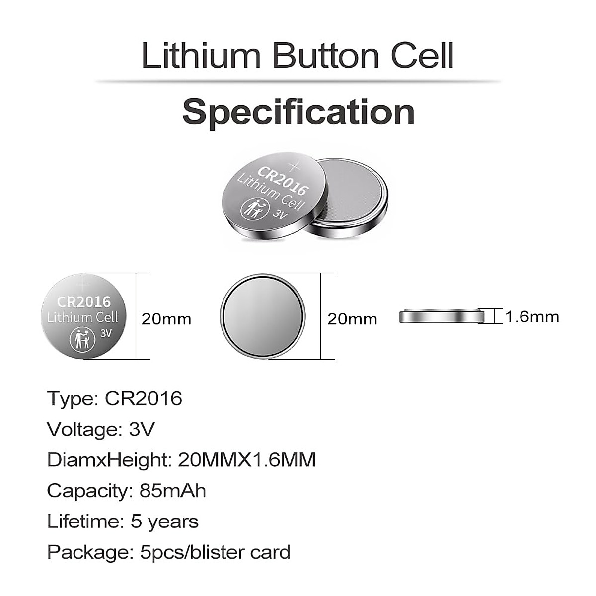 PGSONIC CR2016 3V Lithium Coin Battery (15-Pack), Powerful, Reliable and Leak-Free