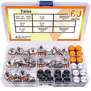 Taiss 80PCS Potentiometer Kit,WH148 B5K 10K 20K 50K 100K Ohm Single Linear Taper Rotary Audio B Type Potentiometers with Rotary knobs and Nuts, Washers