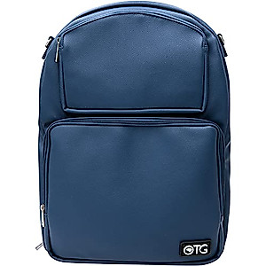 OTGBABY Diaper Bag Backpack with Changing Station, unique and functional mommy bag, premium vegan leather diaper bag with 7 storage compartments, Denim Blue