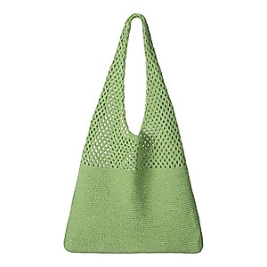 Ovida Crochet Mesh Beach Tote Bag Summer Y2K Aesthetic Knit Shoulder Bag Large Capacity Hobo Bag for Women