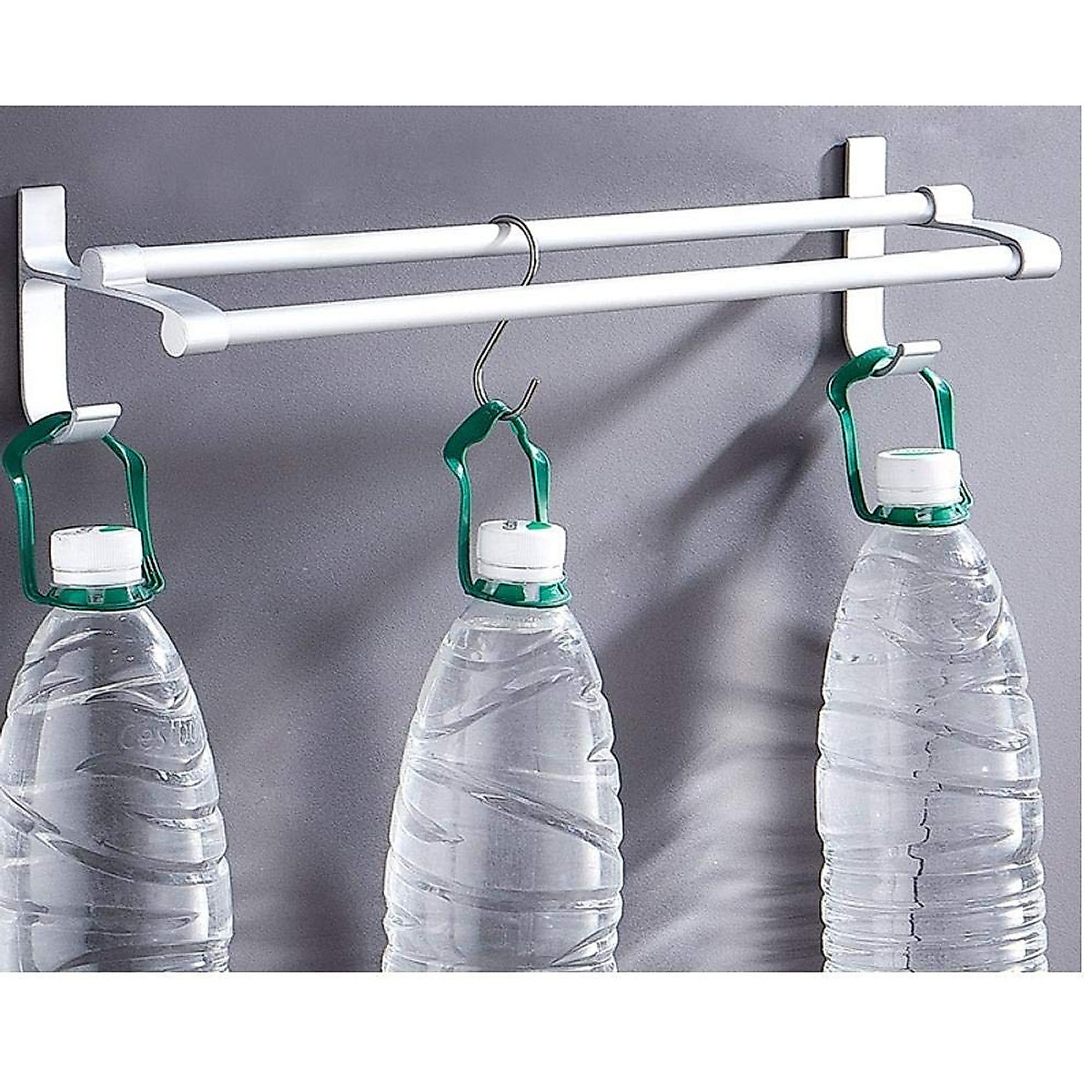 NERDOH Space Aluminum matt Double Rod with Hook Silver White Multifunctional Wall-Mounted Towel Rack-Length 40CM Wall Mounted Towel Bar Hanging for Kitchen Bathroom Cupboard