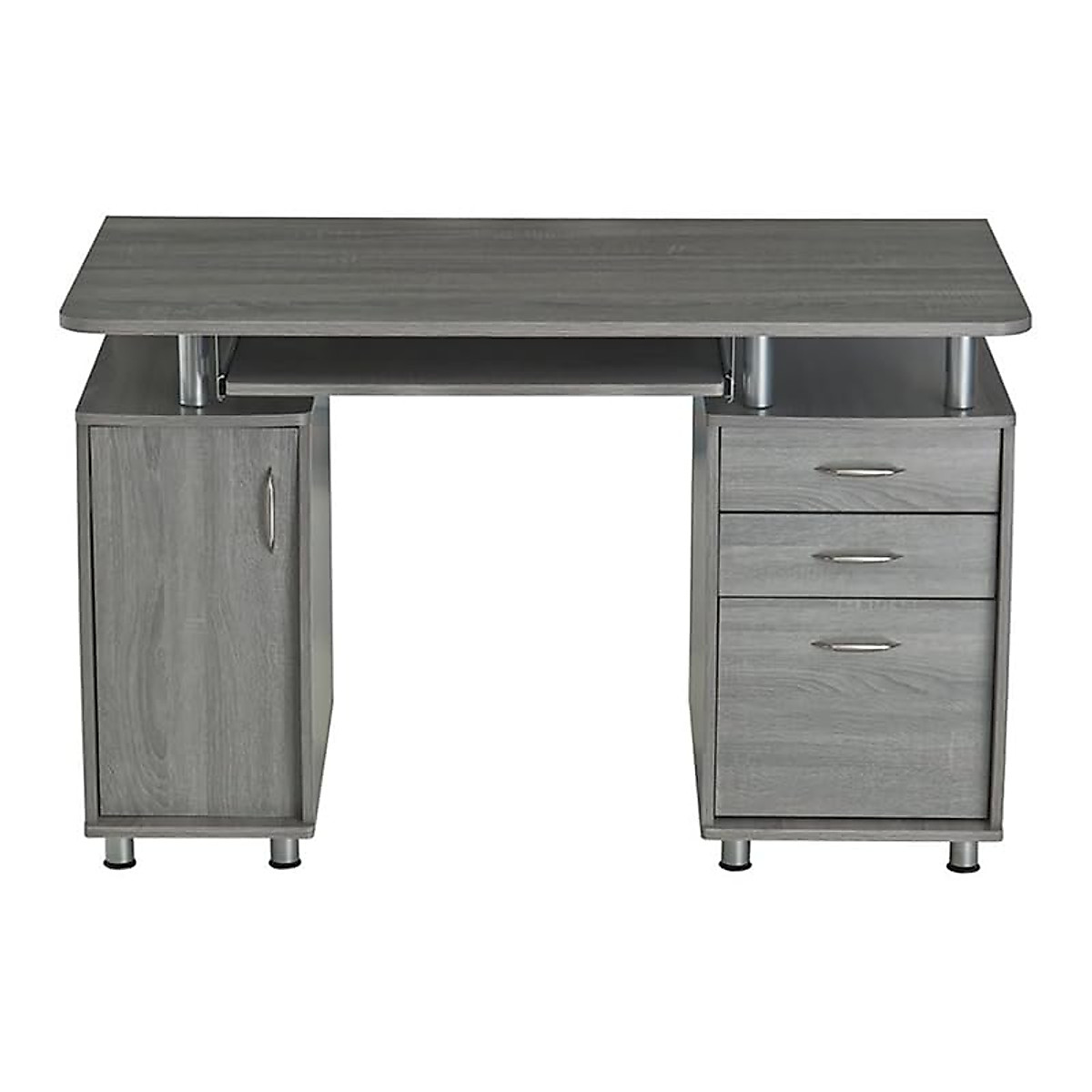 Pemberly Row 48" Wide Home Office Computer Desk in Gray with CPU Storage Cabinet and Hanging File Cabinet, Grey