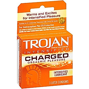 TROJAN Charged Lubricated Condoms, 3 Count (Pack of 1)
