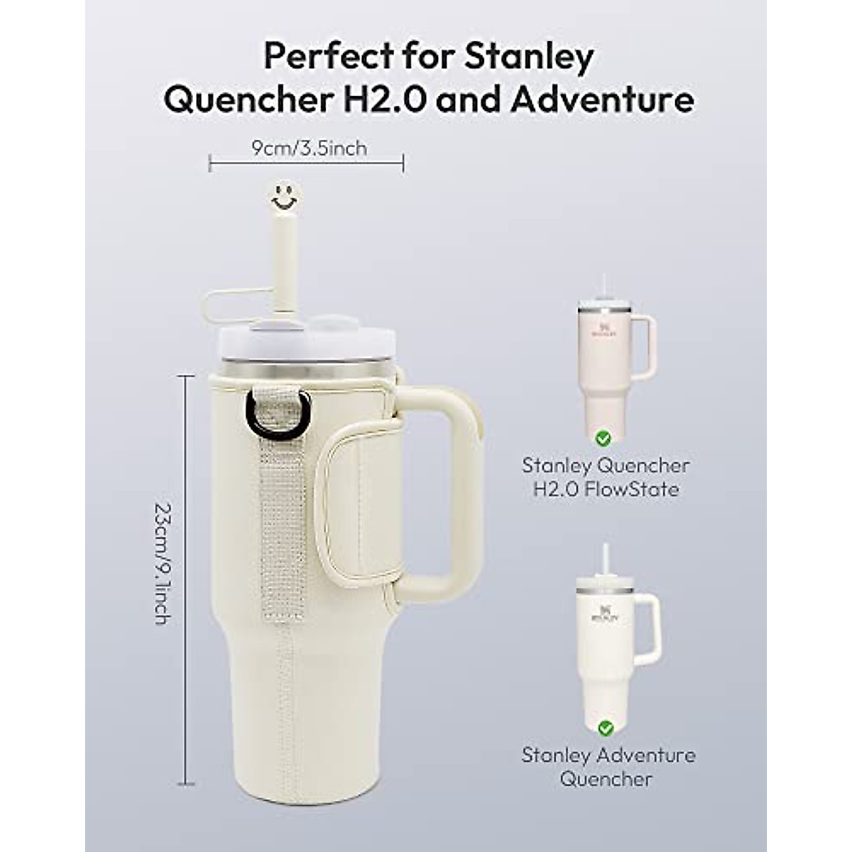 BILTRTE Water Bottle Carrier Bag Compatible with Stanley 40oz Tumbler with Handle, Water Bottle Holder with Adjustable Shoulder Strap for Hiking Travelling Camping (Cream, 40oz)