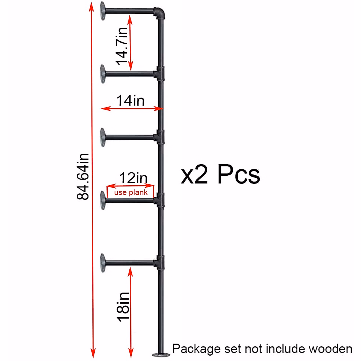(14"Deep, 2Pcs)Industrial Retro Wall Mount Iron Pipe Shelf,DIY Open Bookshelf,Hung Bracket,Home Improvement Kitchen Shelves,Tool Utility Shelves, Office Shelves, Bookshelves and bookcases