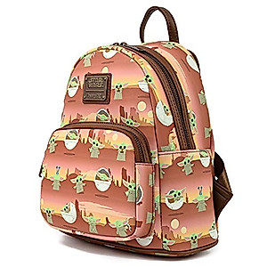 Loungefly Star Wars Baby Yoda Brown AOP Womens Double Strap Shoulder Bag Purse