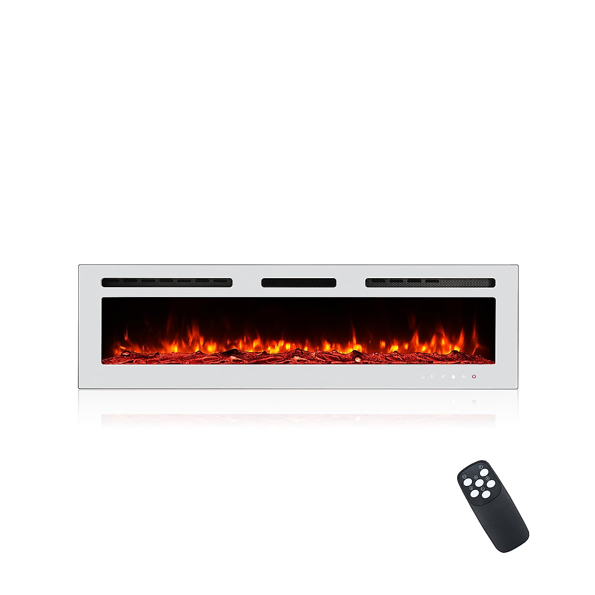 Ergosoft Extra-Thin Electric Fireplace 4inch Thickness, Wall-Mounted&Recessed Fireplace, Adjustable Flame and Heat with Remote Control and Touch Screen, 750-1500W, 60inch, White