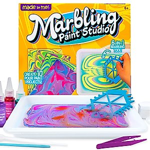 Made By Me Marbling Paint Studio, 25-Piece Marbling Kit for Kids, Make 10 Pour Paint Art Projects, Dip & Paint Marbling Arts & Crafts Kits for Kids, Less Mess Pour Paint for Ages 6, 7, 8 & 9, Fun Gift