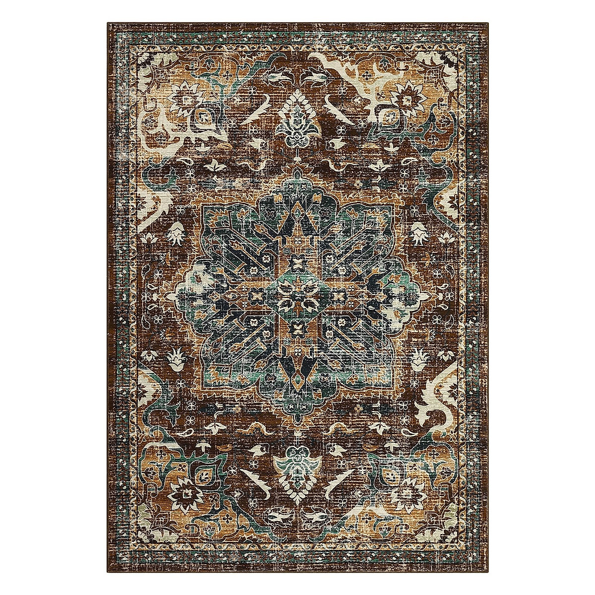 LUXLOOM Washable Rugs 9x12 Rug for Bedroom Vintage Living Room Rugs Bohemian Medallion Rug Boho Large Area Rug Non Slip Throw Rugs Stain Resistant Carpet for Office Dining Room 9'x12' Brown/Green
