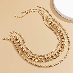 Aimimier 3Pcs Punk Cuban Link Chain Choker Necklace Twist Rope Necklace Chunky Figaro Chain Prom Party Festival Jewelry for Women and Girls (Gold)