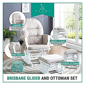 Brisbane Nursery Glider & Ottoman Sets, Glider Recliner Nursery Rocking Chair, Nursery Glider Rocker with Ottoman, Reclining Gliders & Chairs for Breastfeeding, Maternity, Napping - Light Gray