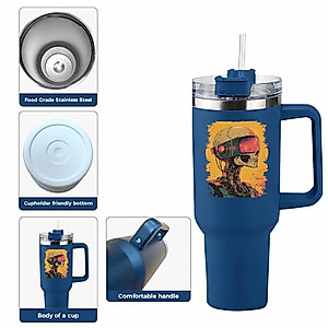 LB LEOBON 40 ounce insulated cup with handle, double-layer vacuum stainless steel material, equipped with straw, can keep warm or maintain cold drinks Neone Poppe Skeletons 3 Light pink