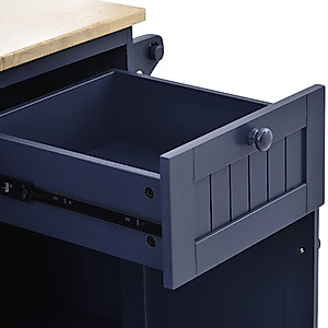 Polibi Kitchen Island Cart,Kitchen Island Table with Storage/Two Locking Wheels/Solid Wood Desktop,Microwave Cabinet,Floor Standing Buffet Server Sideboard for Kitchen Room,Dining Room(Dark Blue)