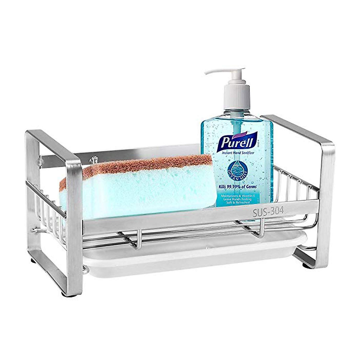 JiangWaveT Kitchen Sink Caddy Sponge Holder Sink Sponge Holder for Sink, Caddy Organizer,Sink Tray Drainer Rack, Soap Dish Dispenser Brush Holder Storage Kitchen Accessories,Black