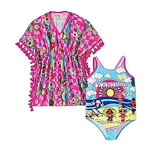 L.O.L. Surprise! Kids Girls One Piece Swimsuit Swimwear Cover Up Set Cartoon Printed Bikini Bathing Suit 9-10 Years