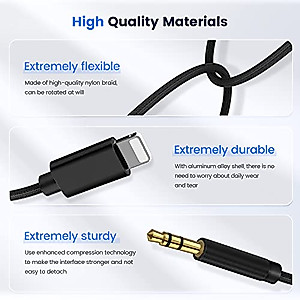 [Apple MFi Certified] Aux Cord for iPhone, Lightning to 3.5mm Aux Stereo Audio Cable Adapter Compatible with iPhone 13/12/11/XS/XR/X/8/7/All iOS for Car Home Stereo, Speaker, Headphone-3.3ft (Black)