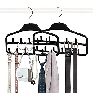 ROSOS Belt Hanger Holder Organizer 2 Pack, Non Slip Belt Rack with 360 Degree Swivel Hooks, Sturdy Belt Organizer for Closet Storage Ideal for Belts, Ties, Tank Tops, Scarves and Masks, Black
