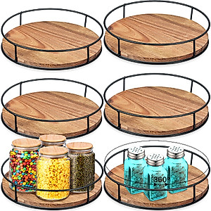 Wesiti 6 Pack Lazy Susan Organizer 9 Inch 10 Inch Wood Lazy Susan Turntable with Steel Edges 360 Degree Kitchen Countertop Organizer for Cabinet Pantry