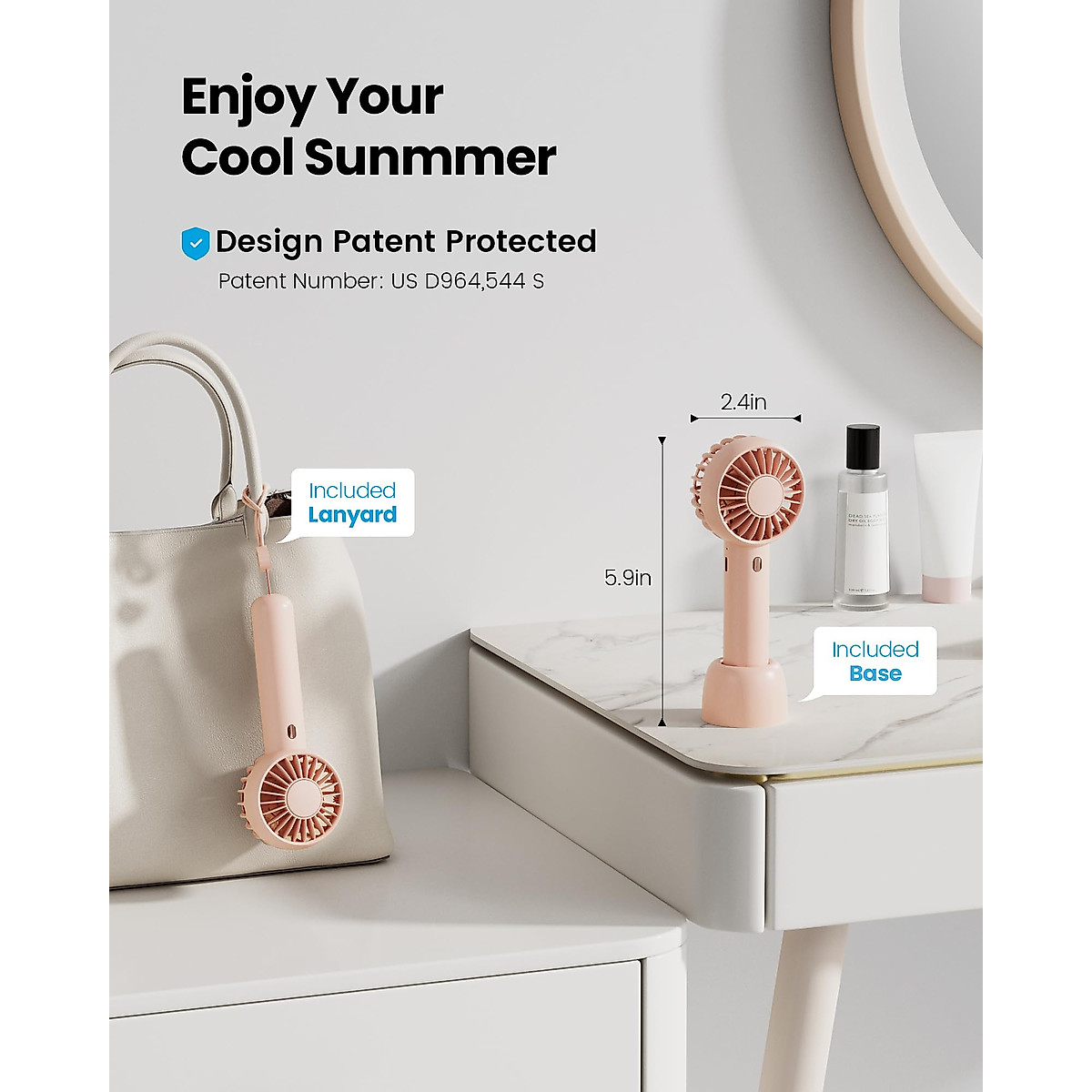 Gaiatop Mini Portable Fan, Dual Motors Powerful Handheld Fan, Cute Design 3 Speed Personal Small Desk Fan with Base, Lightweight Makeup USB Rechargeable Fan for Stylish Girl Women Men Indoor Outdoor