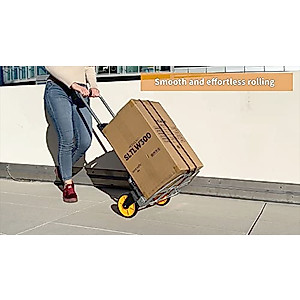 Mount Plus A1 Compact Folding Hand Truck and Dolly with Capacity of 264lbs | Aluminum Heavy-Duty Luggage Trolley Cart with Telescoping Handle and Rubber Wheels | Good for Indoor Outdoor Moving Travel