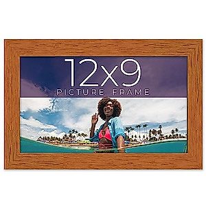 12x9 Honey Brown Real Wood Picture Frame Width 0.75 Inches | Interior Frame Depth 0.5 Inches | Light Stained Traditional Photo Frame Complete with UV Acrylic, Foam Board Backing & Hanging Hardware