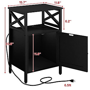 LDTTCUK Side Table with Charging Station, End Table with Power Outlet & USB Ports, Nightstand with 2 Tiers Storage Space and Storage Cabinet, Sofa Side Tables for Bedroom, Living Room,Office,Black