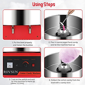ROVSUN 21 Inch Cotton Candy Machine Cart, Electric Cotton Candy Maker Candy Floss Machine w/Cover, Stainless Steel Bowl, Sugar Scoop and Large Storage Drawer for Commercial Home Party Carnival, Red