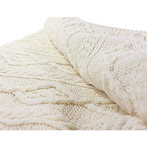 100% Irish Merino Wool Plaited Aran Celtic Cream Couch Throw Blanket 40”x 66” by Carraig Donn