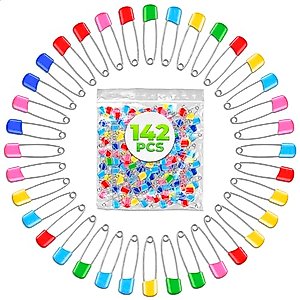142Pcs Baby Safety Pins Heavy Duty - Stainless Steel Cloth Diaper Pins Heavy Duty Safety Pin Diaper Safety Pins for Clothes Decorative Diaper Pins - Plastic Head Clothing Safety Pins Bulk Safety Pins