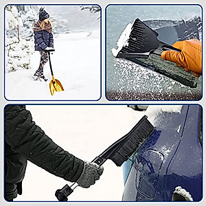 Folding Snow Shovel for Car Aluminum Lightweight Emergency Shovel Kit with Ice Scraper Brush and Metal T-Handle Portable Snow Removel Tool for Garden Camping Truck Yellow