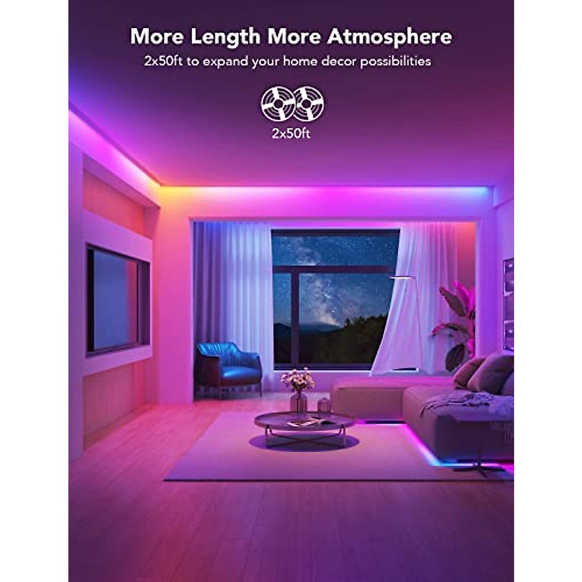 Govee 100ft RGBIC LED Strip Lights, Smart LED Lights Work with Alexa and Google Assistant, App Control Segmented DIY Multiple Colors, Color Changing Lights Music Sync, WiFi LED Light Strip for Bedroom
