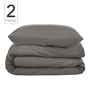 Nate Home by Nate Berkus 200TC 2-Piece Cotton Percale Duvet Cover | Crisp, Cool, Breathable Bedding Set from mDesign - Twin Size - 1 Duvet Cover/1 Pillow Sham, Charcoal (Dark Gray)