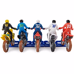 Supercross, Authentic 5-Pack of 1:24 Scale Die-Cast Motorcycles with Rider Figure, Toy Moto Bike for Kids and Collectors Ages 3 and up
