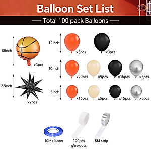 Basketball Balloon Arch Garland Kit, 100Pcs Basketball Party Balloons Orange Black Balloon Garland for Boys Birthday Party Sports Party Gender Reveal Graduation with 4D Balloons