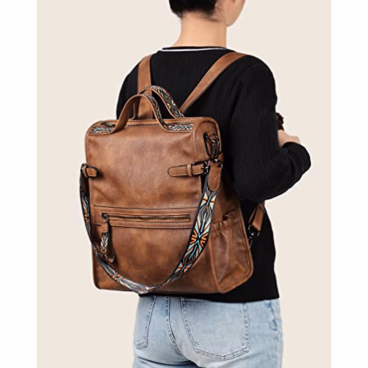 FADEON Womens Backpack Purse Designer Ladies Shoulder Bag Vegan Leather Large Travel Backpacks Purses for Women