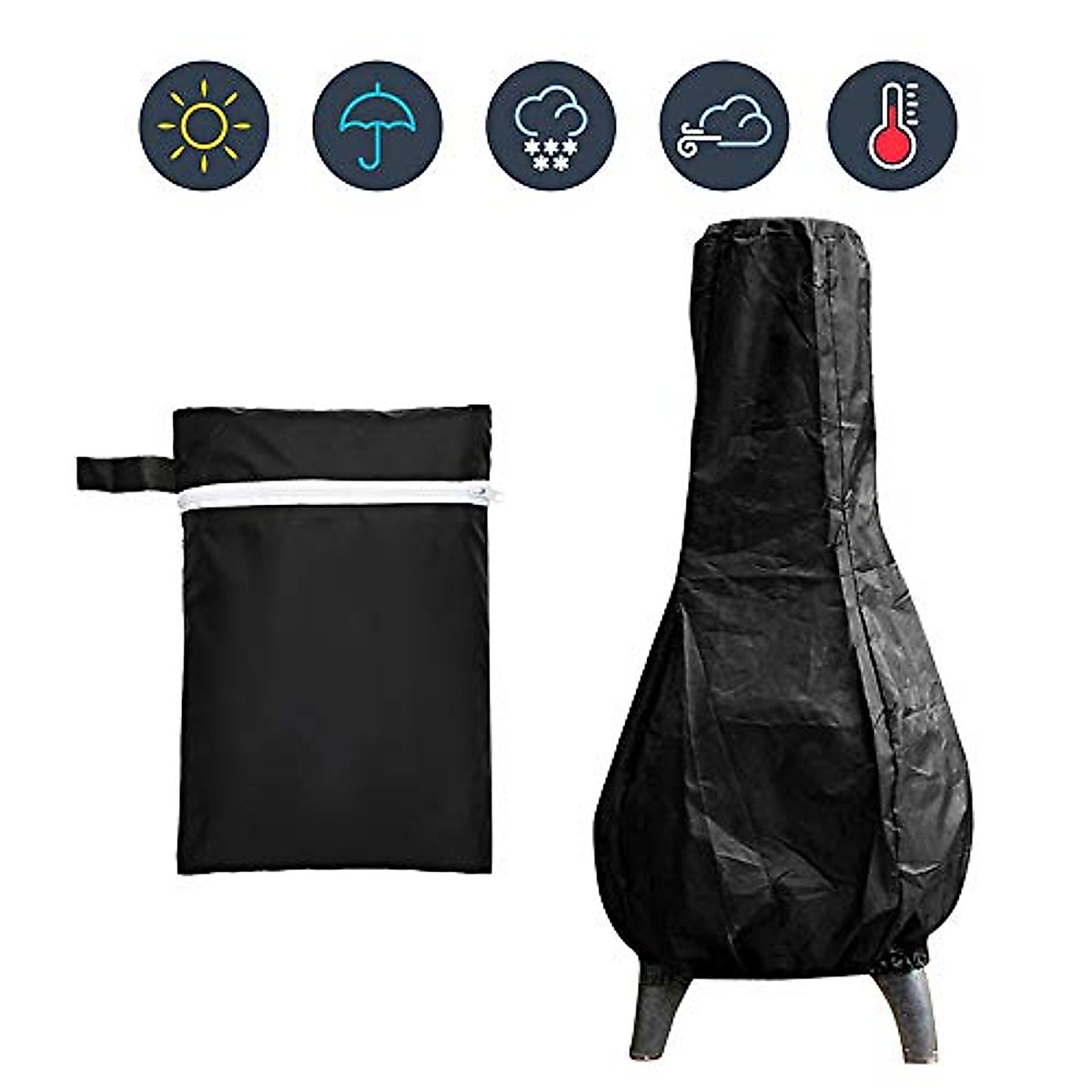 ODOMY Fire Pit Cover Chiminea Cover 28DIAMETER x 40H Patio Outdoor Waterproof Chimney Fire Pit Fountain Protective Garden Heater UV Cover Year Around Protection