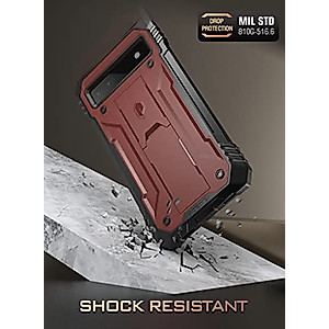 Poetic Revolution Series Case for Google Pixel 6A 5G, Built-in Screen Protector Work with Fingerprint ID, Full Body Rugged Shockproof Protective Cover Case with Kickstand, Maroon Red