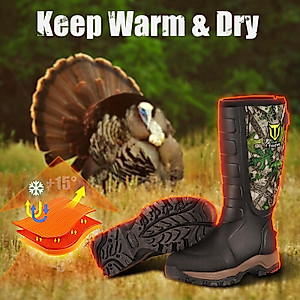 TIDEWE Hunting Boots Snake Proof for Men, Waterproof Insulated Warm Rubber Boots with Steel Shank, 5mm Neoprene Warm Sturdy Lightweight Outdoor Boots, Sturdy Work Boots for Farming Gardening Fishing