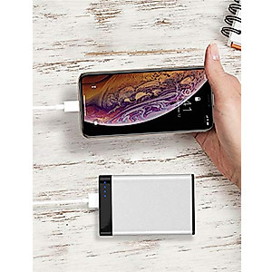 TALK WORKS Portable Charger Power Bank Compatible w/ iPhone 13/Pro/Pro Max, 14/Plus/Pro/Pro Max, 12, 11, XR, XS, X, 8, 7, 6, SE, iPad, Android, Samsung - External Cell Phone Backup Supply (Silver)