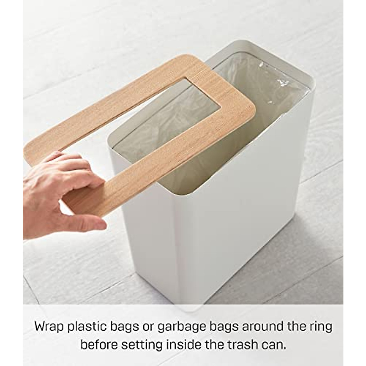 Yamazaki Home Trash Can - Small Modern Home Wastebasket for Bathroom Kitchen office Steel + Wood One Size Ash