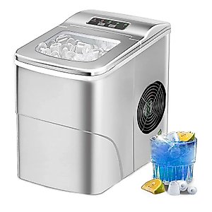 Smad Countertop Ice Maker Machine, Chewable Bullet Ice Chip Maker with Ice Scoop & Basket, 26 Lbs/Day, Silver