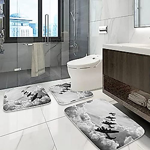 TheBlackSpot World War 2 WW2 in Color Warplane Bathroom Rugs 20 x 31 Grey Men Boys Bath Mat 16 x 24 Sets 3 Piece Memory Foam Anti Slip Absorbent Mats U-Shaped Contour Shower Mat