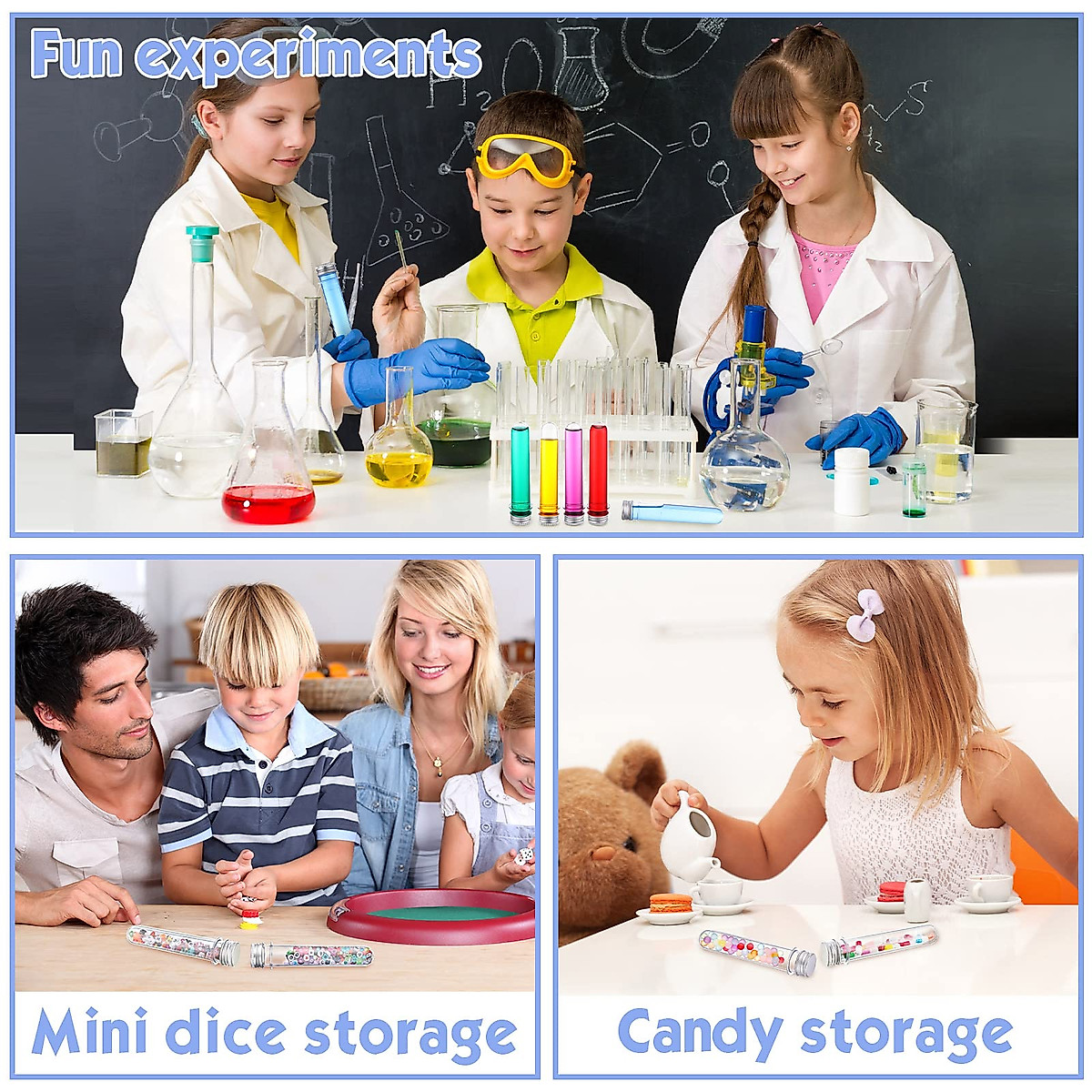 45ml Plastic Test Tubes Transparent Clear Bath Salt Tubes 25x140mm Cylindrical Aluminum Lid Plastic Vials for Candy Spice Dried Flower Storage Container Decor House Scientific Experiment (200 Pcs)