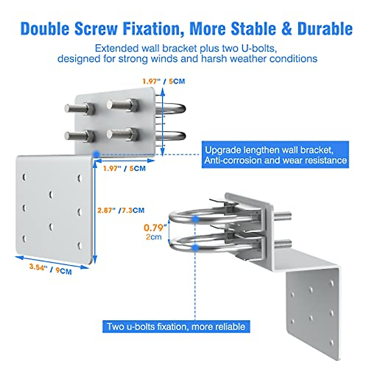 Antenna Pole Mount, Universal Antenna Installation Bracket Kit for Home Outdoor, Upgraded 14'' Inch Mounting Pole for Cell Phone Signal Booster/Antenna, Easy Installation with Double U-Bolts